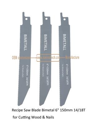 China Bimetal Reciprocating Saw Blade 6 Inch 150mm 14/18 TPI for Wood and Nail Cutting for sale