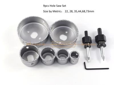 China 9pcs Carbide Grit Hole Saw Set 7/8 to 2-7/8 Inch for Tile and Punch for sale