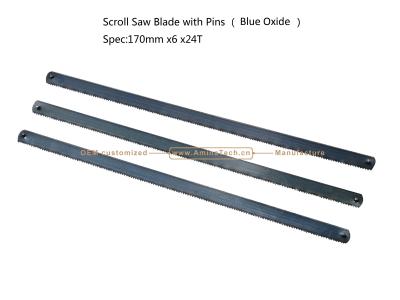 China Scroll Saw Blade with Pins Blue Oxide 170mm x 6mm 24T for Wood Plastic Metal Cutting for sale
