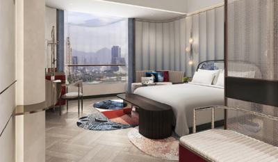 China Sleek Modern Hotel Furniture Bedroom Suite Packages Venner Finishing Custom for sale
