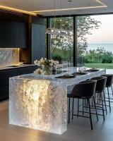 China High Gloss Transparent Resin Reception Desk Corporate Office Bank Furniture Luxury Epoxy Clear Crystal Dining Table for sale