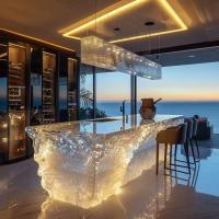 China High Gloss Transparent Resin Reception Desk Corporate Office Bank Furniture Luxury Epoxy Clear Crystal Dining Table for sale