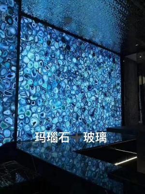 China Custom Polished Blue Agate Backsplash Tile Semi Precious Stone Slabs for sale