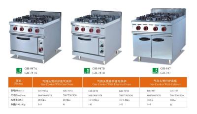 China Commercial Cooking 4 Burner Gas Ranges Stoves Set With Oven 20.8Kw 2800PA for sale