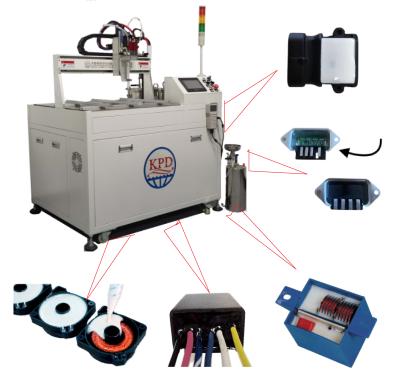 China Silicone RTV2 Part Resin Liquid Filling Machine with Gluing Machine and Meter Mix Pump for sale