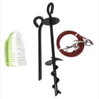 China Pet Spiral Ground Nail Fixed Pile with Double Head Hook Steel Wire Traction Rope for sale