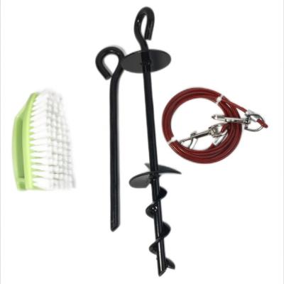 China Pet Spiral Ground Nail Fixed Pile with Double Head Hook Steel Wire Traction Rope for sale