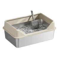 China Stainless Steel High Lid and Footboard Semi-Automatic Quick Cleaning Cat Litter Box for sale