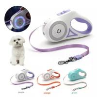 China LED Lighted Dog Leash for Medium Dogs Durable Nylon Auto Retractable Pet Walking Leash for sale