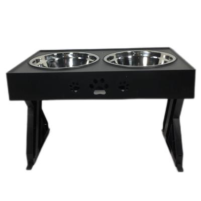 China Black Stainless Steel Double Bowls Stand for Large Dogs No Spill Non-Slip Adjustable Height Cervical Protection for sale