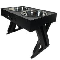 China Black Pet Lift Table Stainless Steel Dog Bowl Drinking Table Adjustable Feeding Bowl 45*26*28cm for sale