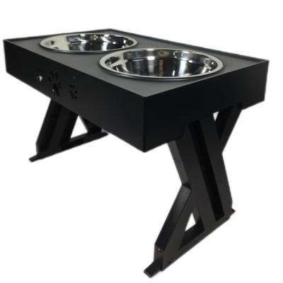 China Black Pet Lift Table Stainless Steel Dog Bowl Drinking Table Adjustable Feeding Bowl 45*26*28cm for sale