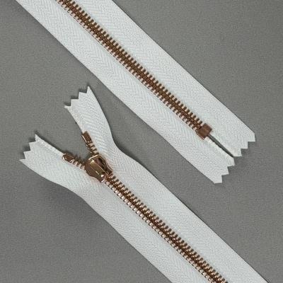China Solid Material #5 Double Pointed Teeth Metal Zipper Durable Rose Gold Finish for sale