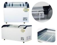 China Curved Sliding Glass Door Commercial Ice Cream Display Freezer glass top island freezer for sale