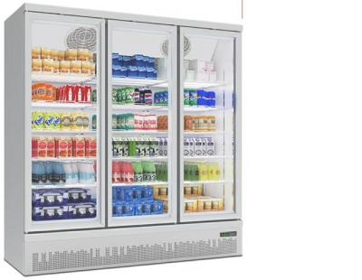 China 3 Door Upright Freezer Glass 1250L For Ice Cream And Frozen Food for sale