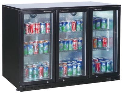 China 3 Glass Door Back Bar Under Counter Refrigerator With Hinged Swing Door for sale