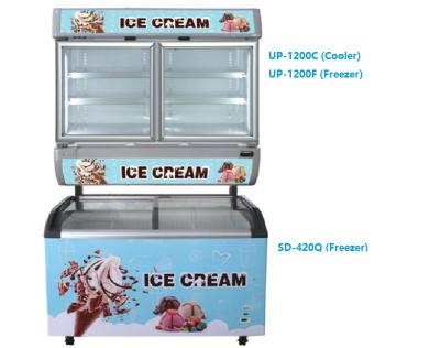 China Air cooling 1200L Commercial Glass Door Cooler Glass Door Refrigerator Freezer Combo for sale