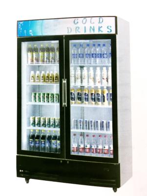 China Beverage Double Door Upright Display Freezer With Canopy Ventilated Cooling for sale