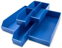 China Flat Pack Blue Corrugated Plastic Parts Bins Stackable PP Shelf Stake Bins Corflute K Bins for sale
