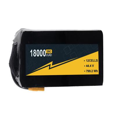 China 18000mAh 44.4v 12S1P 18Ah UAV Lipo Battery Lightweight 1 Year Warranty for sale