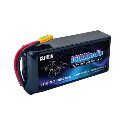 China High Capacity 6S Drone Battery 22.8V 16000mAh 25C Lipo Battery Pack for sale