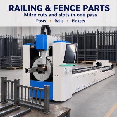 China CNC Fiber Laser Tube Cutting Machine for Railing & Fence Parts, Mitre Cuts and Slots in One Pass for Posts, Rails, Pickets for sale