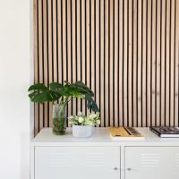 China Grooved Timber Acoustic Wood Slat Panels 21mm Thickness for sale