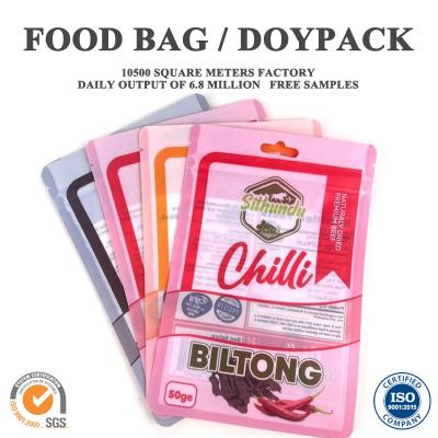 China Eco Recyclable Doypack Laminated Bag Pouch with visible front window for assorted crispy crackers corn snacks and supermarket bulk leisure foods for sale