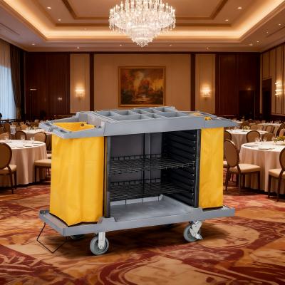 China Durable Service Cart For Hotel Housekeeping And Janitorial Constructed From Plastic Providing Indoor Cleaning Support And Easy Maneuverability for sale