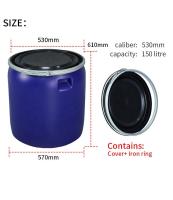 China ISO9001 150L HDPE Plastic Barrel 530x570x610mm Food Grade Blue Drum with Iron Ring for sale