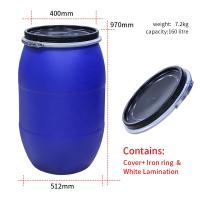 China 160L 160KG HDPE Plastic Chemical Drum with Iron Hoop Ring for Liquid Storage for sale