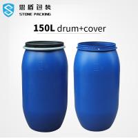 China 150L HDPE Plastic Barrel with Iron Ring Strong Sealing Chemical Container Blue for sale