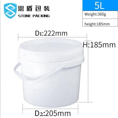 China 5L PP White Chemical Round Plastic Container 222mm Diameter 360g for sale