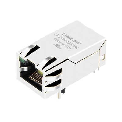 China LPJK9493AHNL 10G Base-T PoE++ RJ45 Female Connector Single Port Tab UP Green/Yellow Led for sale