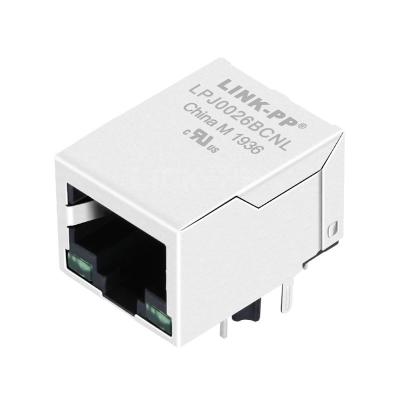 China Pulse J0026D01ENL Compatible LINK-PP LPJ0026BCNL 100 Base-T Single Port RJ45 Jack With Integrated Magnetics Tab Down Green/Green Led for sale