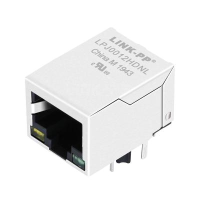 China A63-112-313P190 Compatible LINK-PP LPJ0012HDNL 10/100 Base-T Tab Down Yellow/Green Led Single Port RJ-45 Connector Module for sale