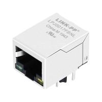China Hanrun HR911157A Compatible LINK-PP LPJ0017FBNL 10/100 Base-T 1 Port Right Angle RJ45 Jack With Magnetics Tab Down Green/Yellow Led for sale