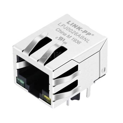 China Hanrun HY911103H Compatible LINK-PP LPJ0026ABNL 10/100 Base-T Tab Down Green/Yellow Led 1 Port PCB Jack RJ45 Modular Connector for sale