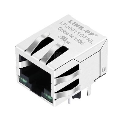 China WE MIC24012-5101T-LF3 Compatible LINK-PP LPJ0011GFNL 10/100 Base-T Tab Down Green/Green Led 1 Port 8 Pin Cat5e RJ45 Connector for sale