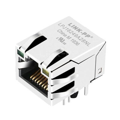 China Tyco 6605834-1 Compatible LINK-PP LPJ16249A28NL 10/100 Base-T Tab Up Green/Yellow Led Single Port POE Connector Lan RJ-45 Magjack for sale