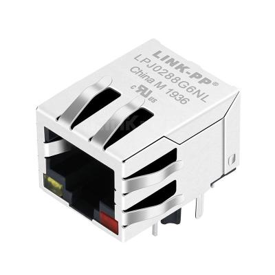 China BelFuse SI-40267 Compatible LINK-PP LPJ0288G6NL 10/100 Base-T Tab Down Yellow/Red Led Single Port RJ45 Shielded Connectors for sale