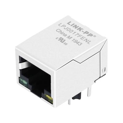 China LPJ0017FENL 100 Base-T Single Port RJ45 Modular Connector With Transformer Tab Down Green/Yellow LED for sale