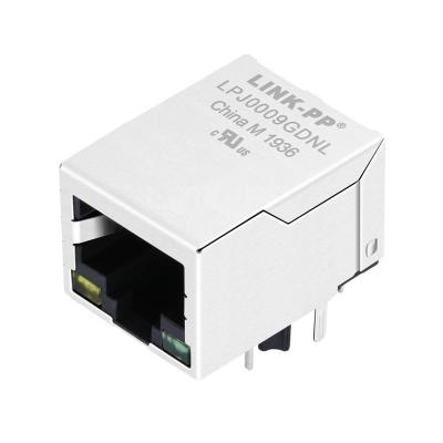 China LPJ0009GDNL 10/100 Base-T 1x1 Port RJ45 Magnetics Ethernet Connector With PoE Rectifier Bridge Yellow/Green LED Tab Down for sale