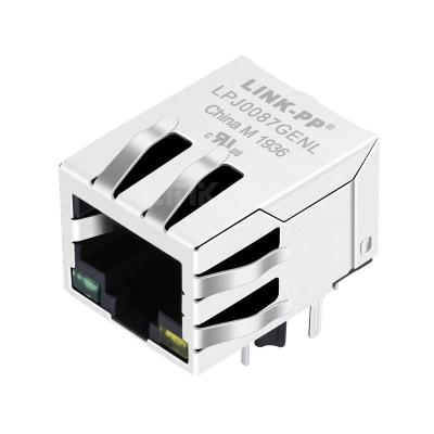 China LPJ0087GENL 10/100 Base-T 8P8C Ethernet RJ45 Connector Green/Yellow LED Tab Down for sale