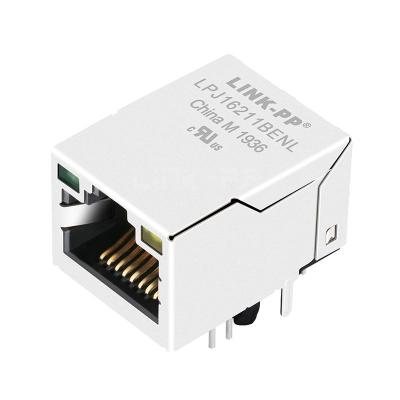 China LPJ16211BENL 10/100 Base-T RJ45 Jack 1 Port Shielded Tab Up Green/Yellow Led for sale