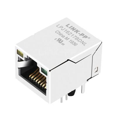 China LPJ16217BDNL 100 Base-T Tab Up Yellow/Green Led Single Port Right Angle RJ45 Connector for sale