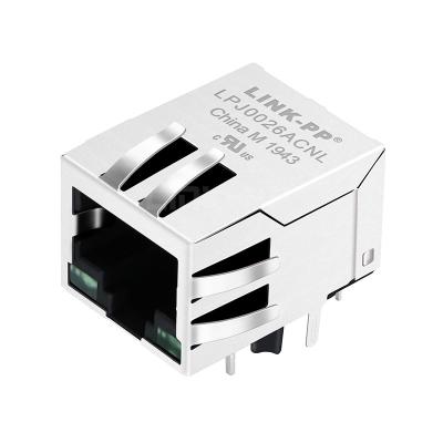 China Pulse J0026D21ENL Compatible LINK-PP LPJ0026ACNL 10/100 Base-T Tab Down Green/Green Led Single Port 8P8C PCB RJ45 Female Jack for sale