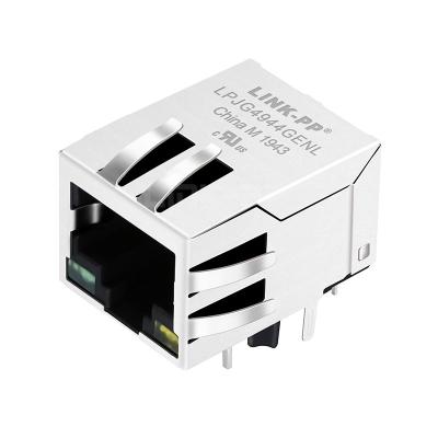 China Pulse JXD0-0025NL Compatible LINK-PP LPJG4944GENL 100/1000 Base-T Tab Down Green/Yellow Led Single Port Cat5e RJ45 Magnetic for sale