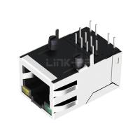 China Pulse J1012F21R Compatible LINK-PP LPJ1012APNL 10/100 Base-T Tab Up Green/Yellow Led Single Port Cat5e Integrated RJ 45 Connector for sale