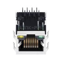 China Pulse J0073D21B Compatible LINK-PP LPJ0073ABNL 10/100 Base-T Tab Down Green/Yellow Led Single Port Cat5e RJ-45 Through Connector for sale